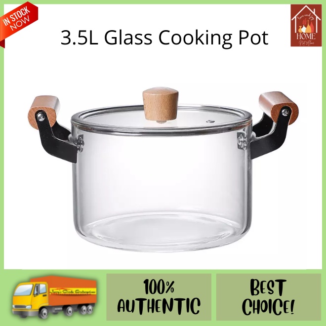 3.5L MULTIPURPOSE CLEAR GLASS COOKING POT/ COOKING POT WITH WOODEN ...