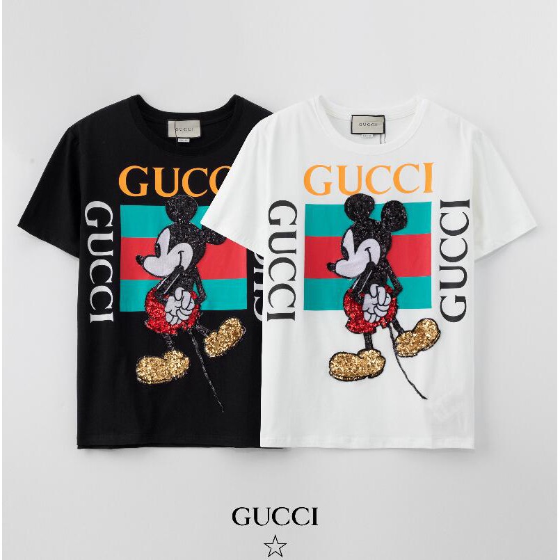 Gu Logo Printing Couple + Mickey Mouse Feet Long Sequins Embroidery ...