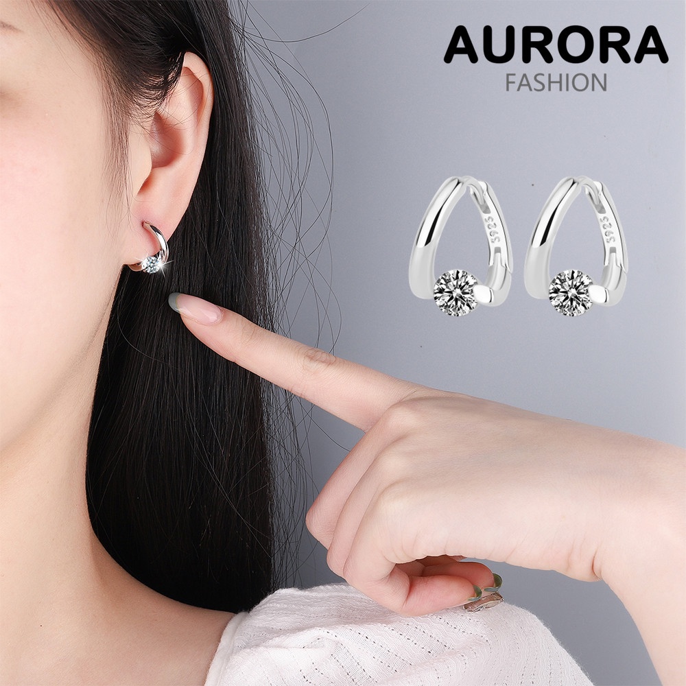 AURORA 925 Silver Shiny Zircon Hoop Earrings Temperament Circle Ear Rings Jewelry EH687 | Shopee ...