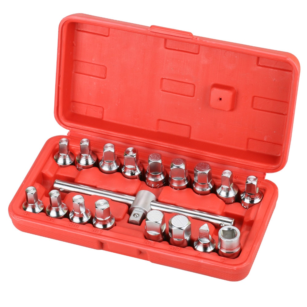 18PCS Oil Drain Pipe Plug Socket Set Oil Pan Screw Sleeve Wrench 3/8 ...