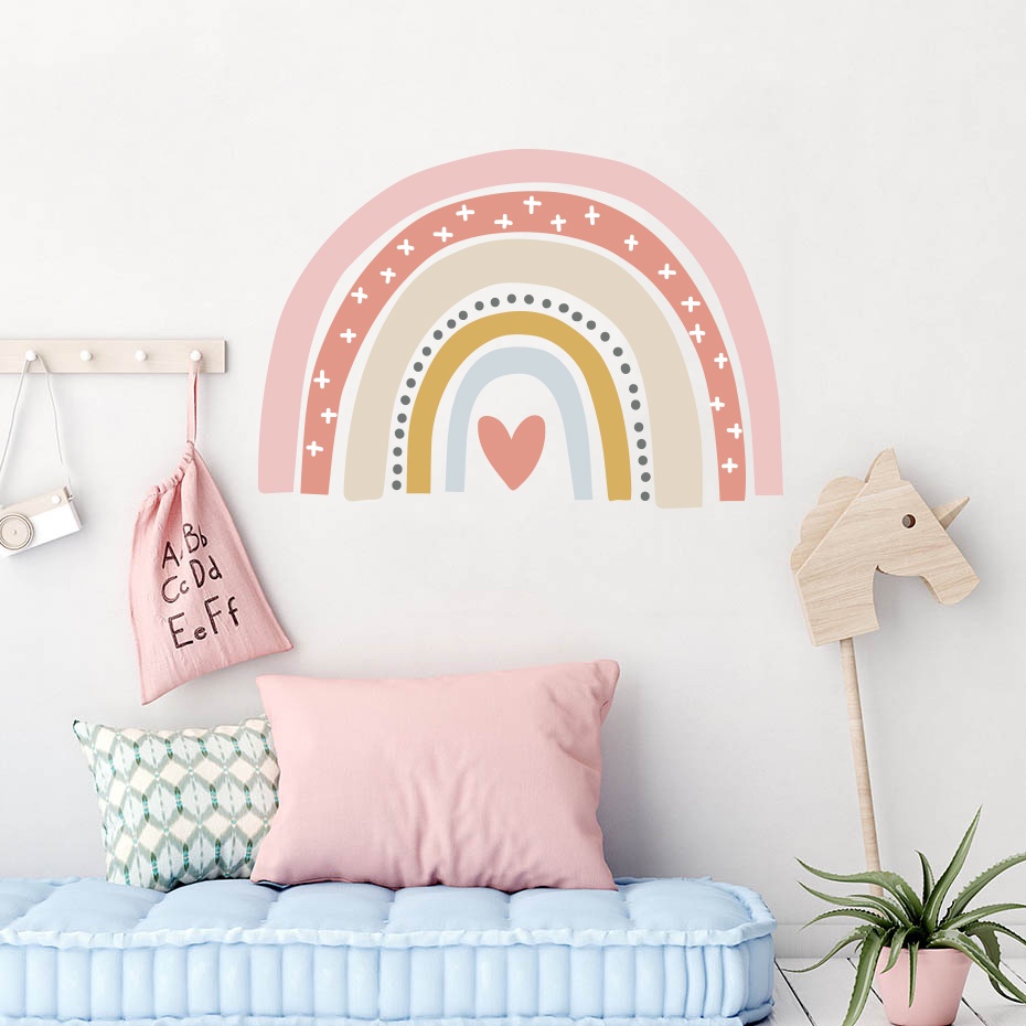 60x40cm Pink Rainbow Wall Decals Girls Bedroom Decor Nursery Art ...