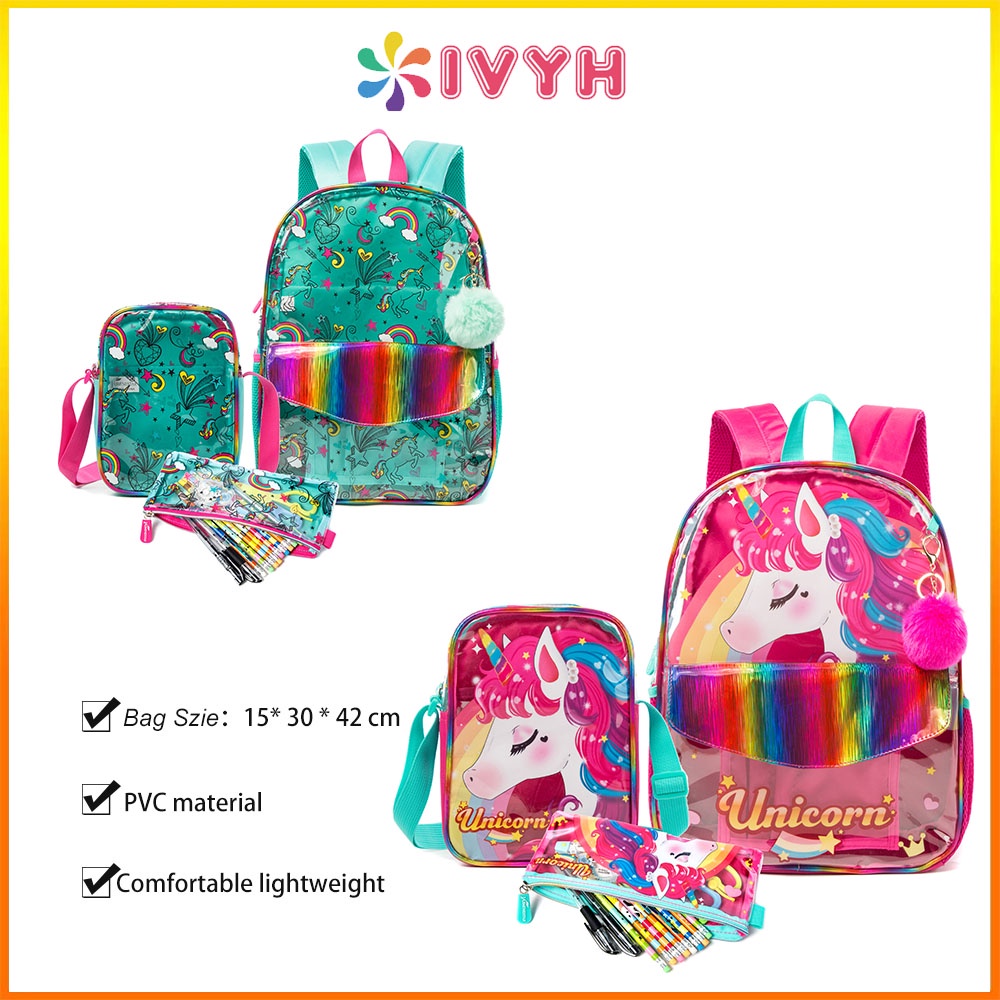 3pcs/set 16.5" Kids Girls PVC School Bag Grades1-3-6 (Backpack+Lunch ...