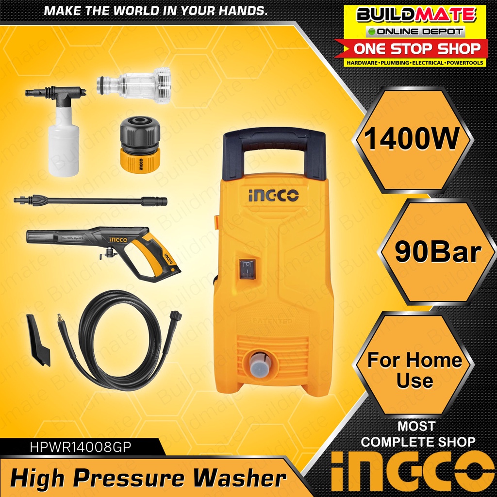 BUILDMATE Ingco High Pressure Washer 1400W 90Bar Power Spray Portable ...
