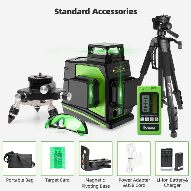 Huepar 12 Lines 3d Cross Line Laser Level Self-leveling Green Beam ...