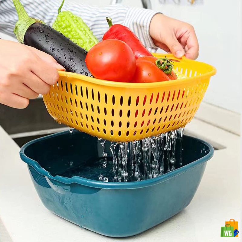Washing Fruits Vegetables Draining Basket Strainer Bowl, Double Layer ...