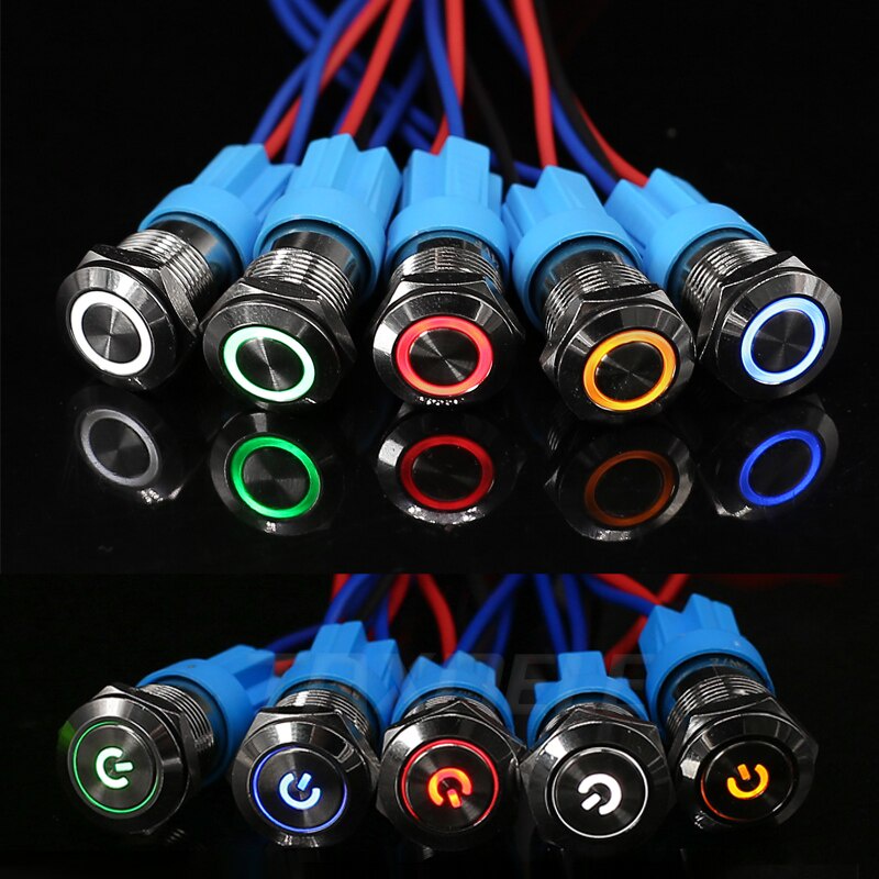 12mm LED Light Metal Push Button Switch 5 Colors 4 Pin annular Car ...