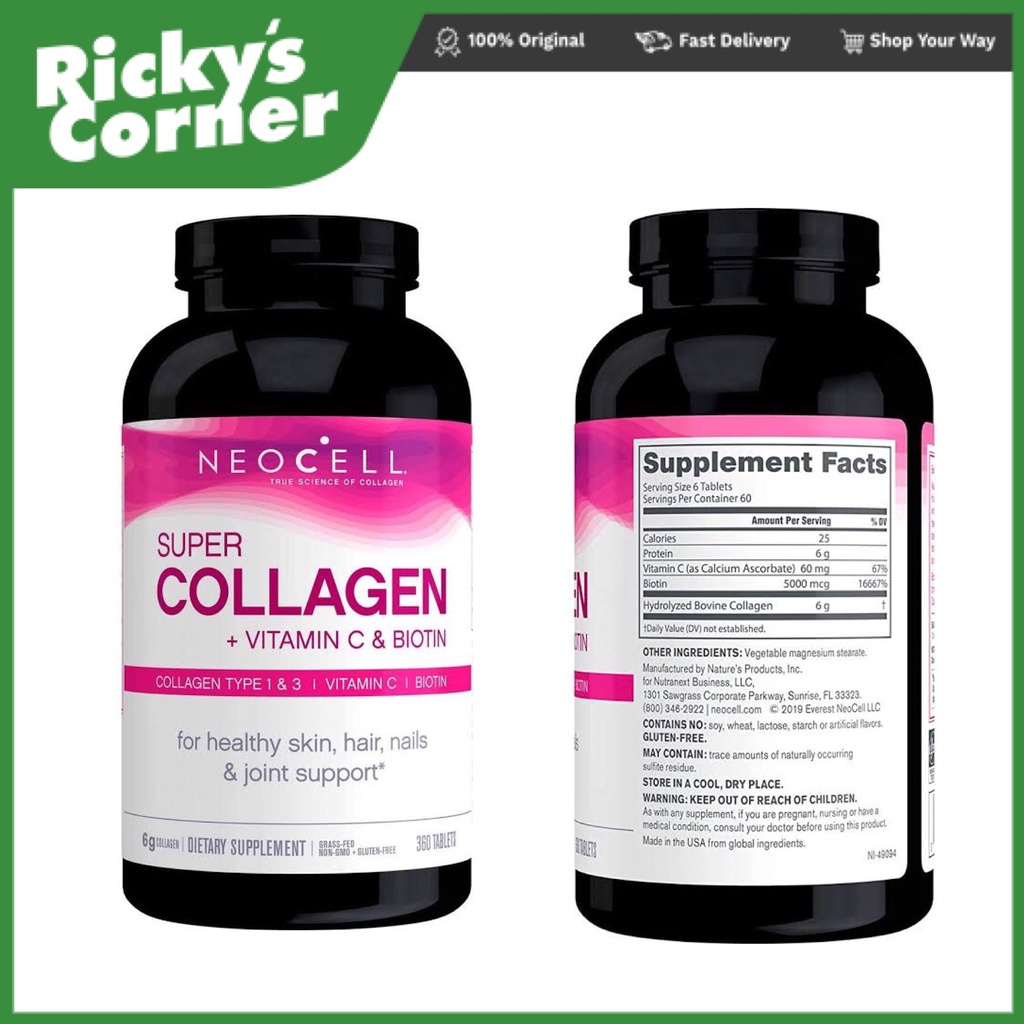 Neocell Super Collagen 360 Tablets WITH BIOTIN collagen type 1 & 3 for ...