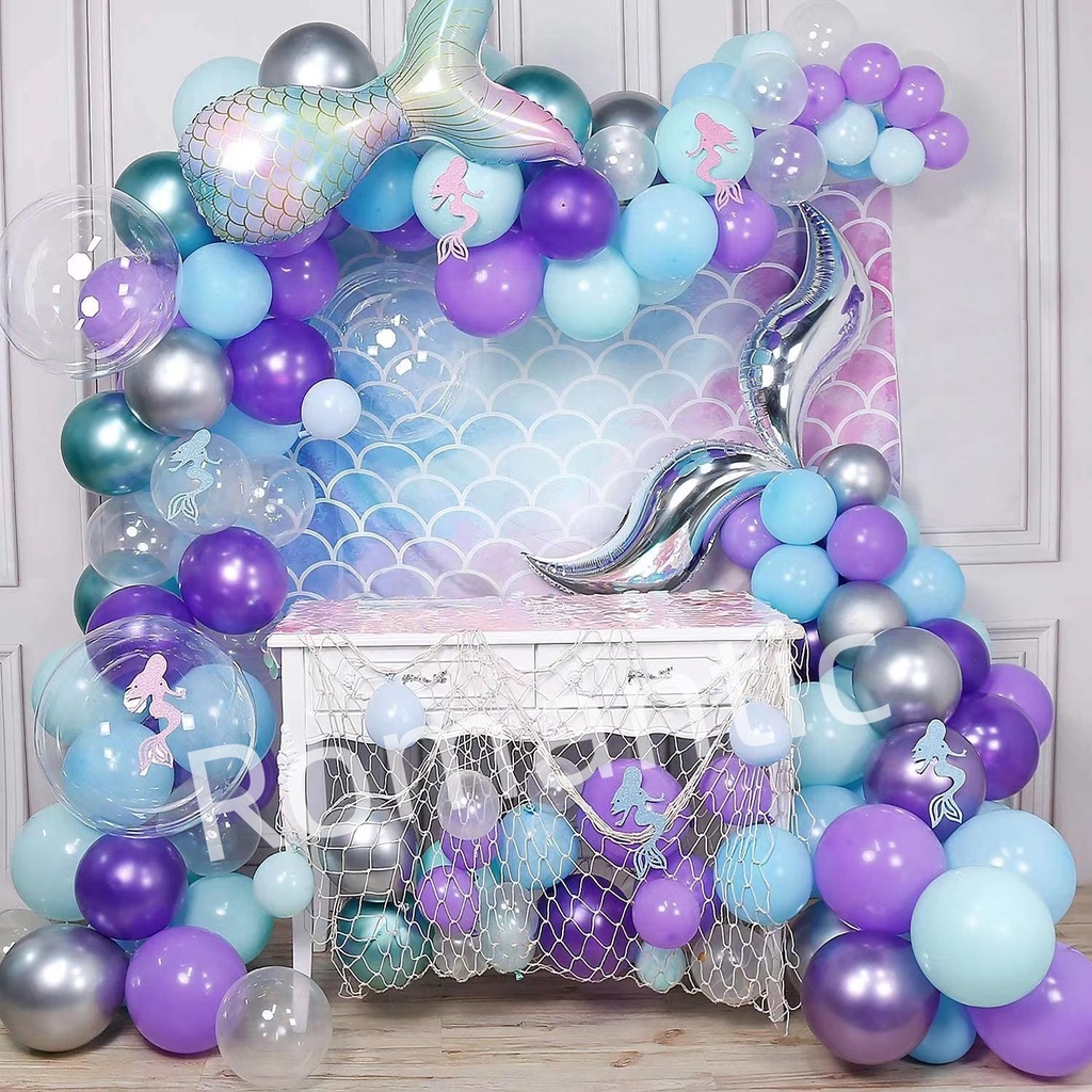 15pcs Mermaid Theme Latex Balloon Kids Toys Sequined Baby Shower ...