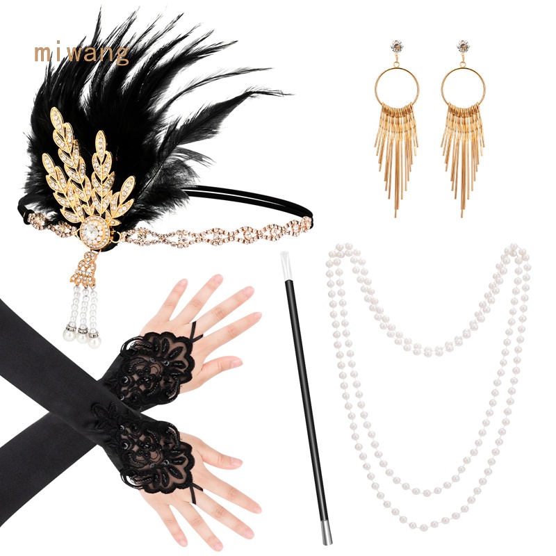 1920s Flapper Costume Accessories Set for Women Headband Earrings ...