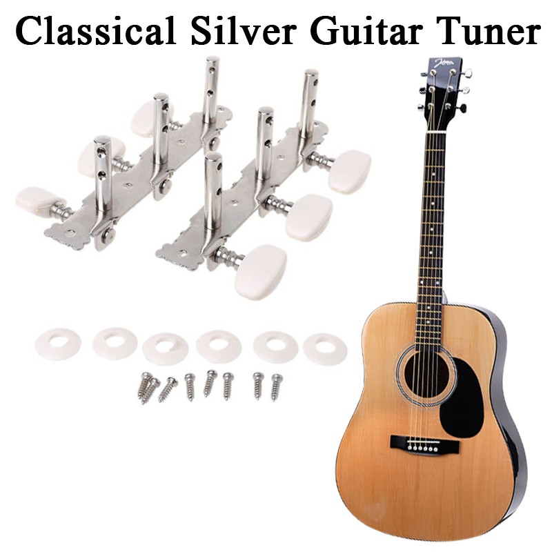 Set of 2pcs Classical Silver Guitar Tuner Tuning Machine Heads Keys ...
