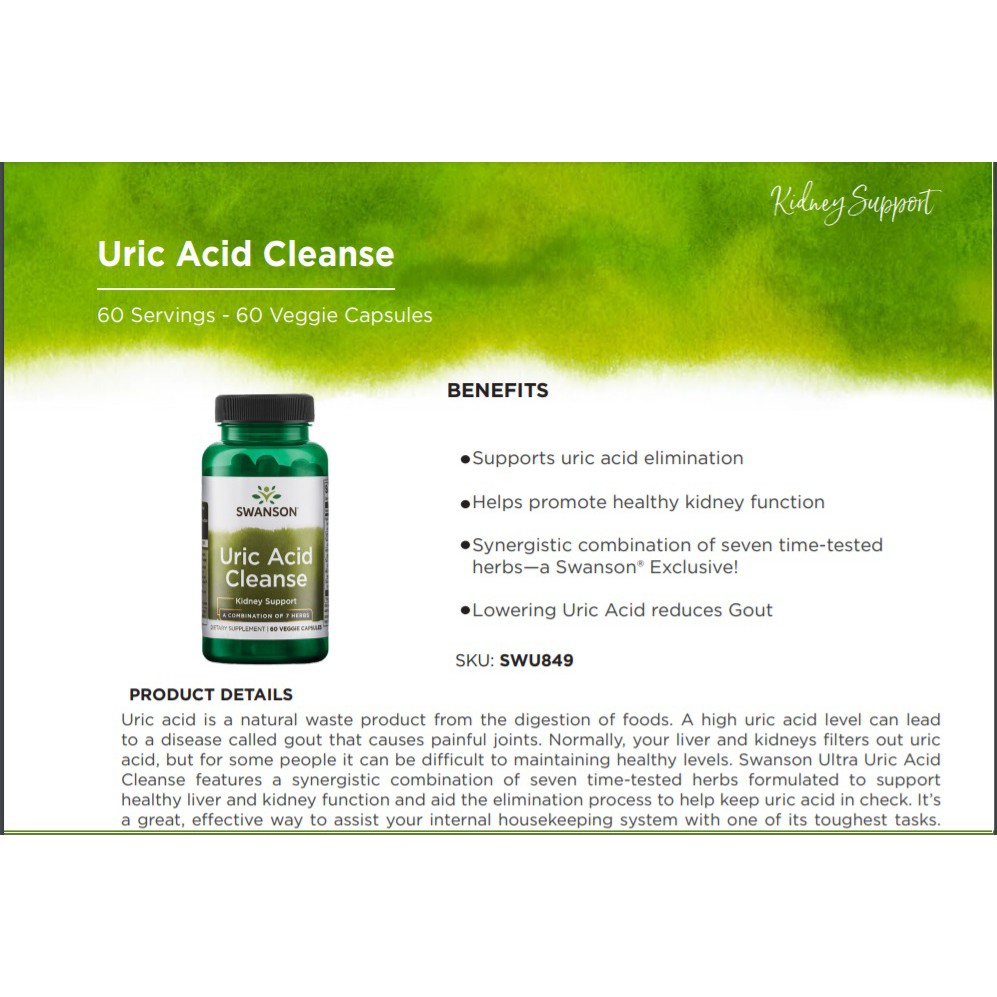 Swanson Uric Acid Cleanse 60 Caps Kidney Support | Shopee Philippines