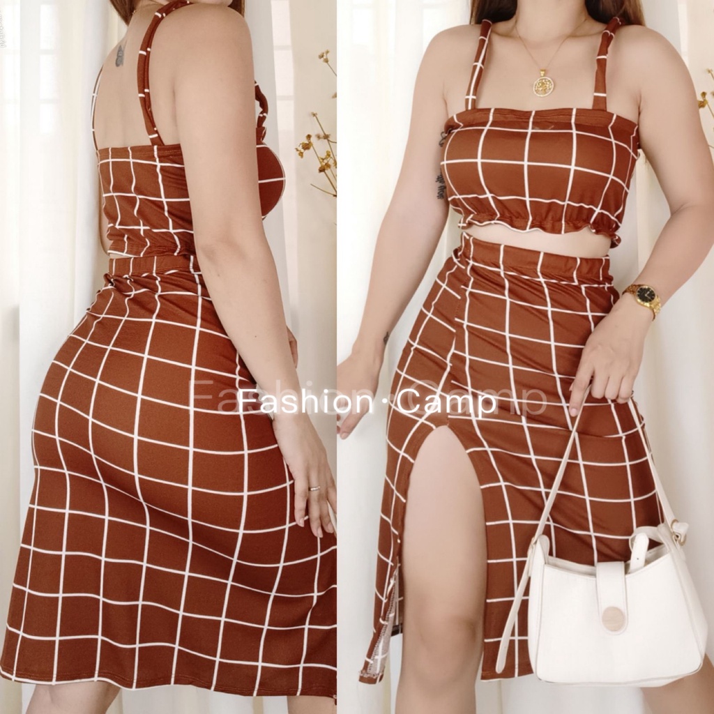 Ladies Sexy Crop Top With Slit Skirts Terno Set Casual Outfit Individual Set | Shopee Philippines