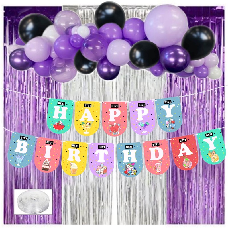 Kpop Bts Purple Theme Party Balloon Birthday Party Set Banner ...
