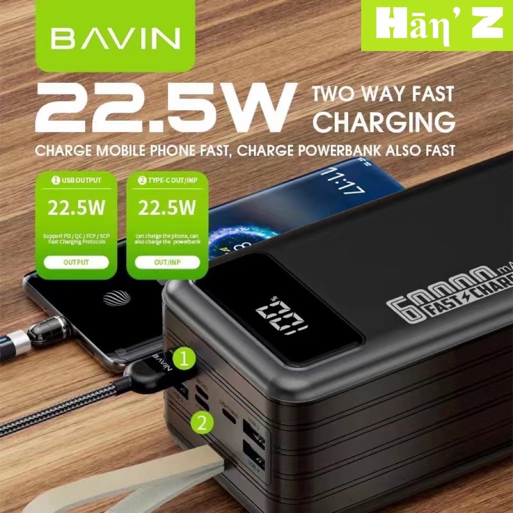 BAVIN PC030 60000mAh Original Fast Charging 22.5W Output Type-C Micro ...