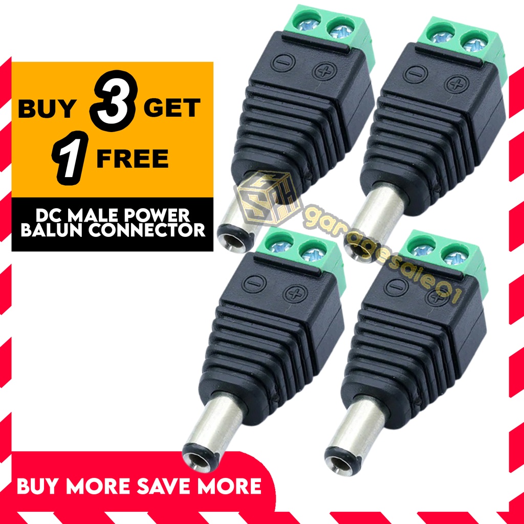[PROMO] Upgraded Version DC Male Power Balun Plug Connector Cctv Power ...