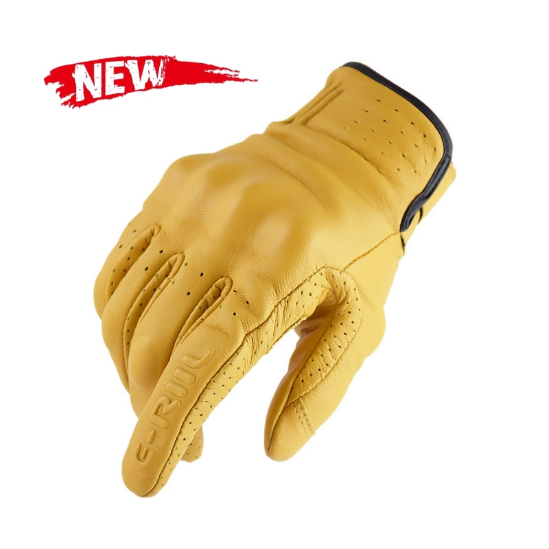 Retro Genuine Leather Motorcycle Gloves Men Touch Screen Motocross ...