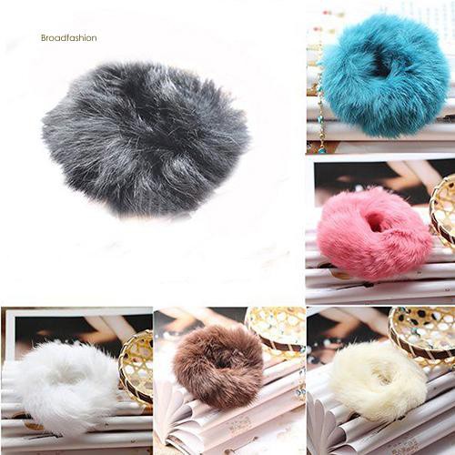 ♥BDF♥Fashion Soft Faux Fur Scrunchie Elastic Solid Hair Rope Ponytail ...