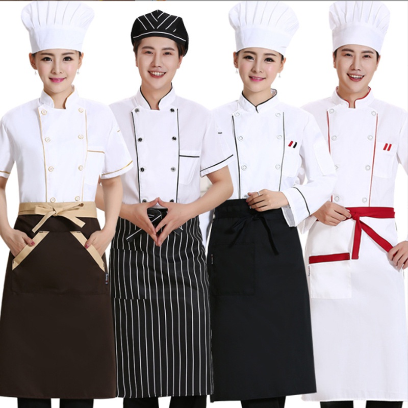 Ready Stock Cotton chef uniform men and women long hotel anti-fouling ...