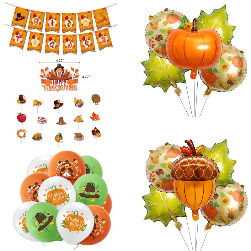 Thanksgiving Theme Latex Balloon Set Party Decor Banner Cake Cupcake ...