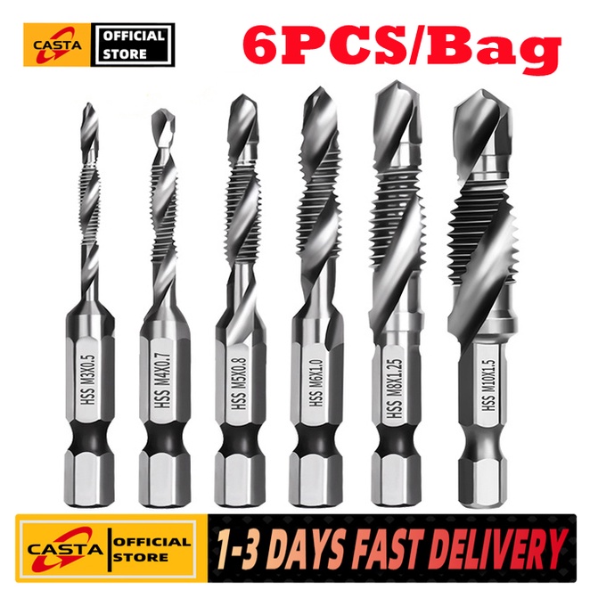 Casta 6Pcs Titanium Combination Drill Tap Bit Screw Tapping Bit Tool ...