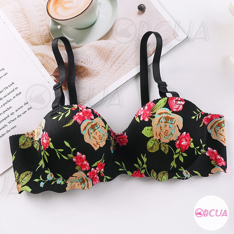 Women Fashion Style and Comfy Non-wire Push up Bra Printed Flower Bra ...