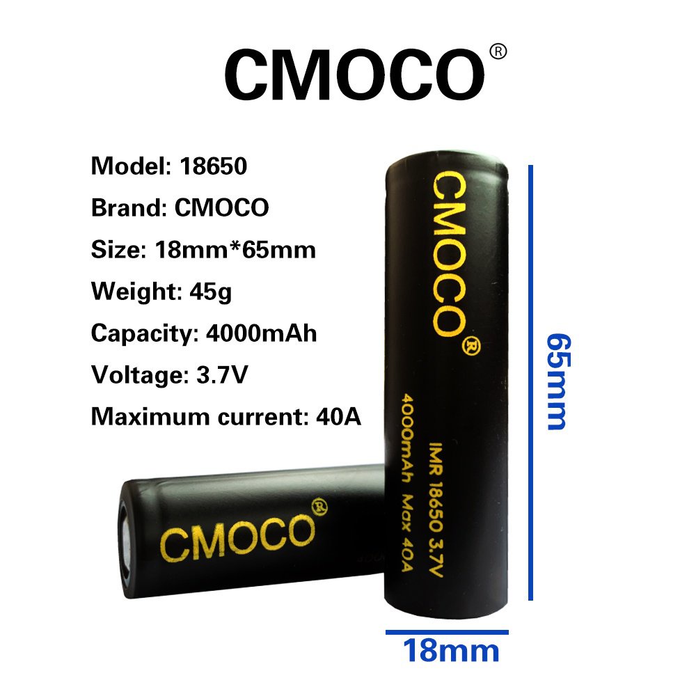 2PCS Legit CMOCO 18650 Battery 4000mah 40A 3.7v Lithium Rechargeable ...