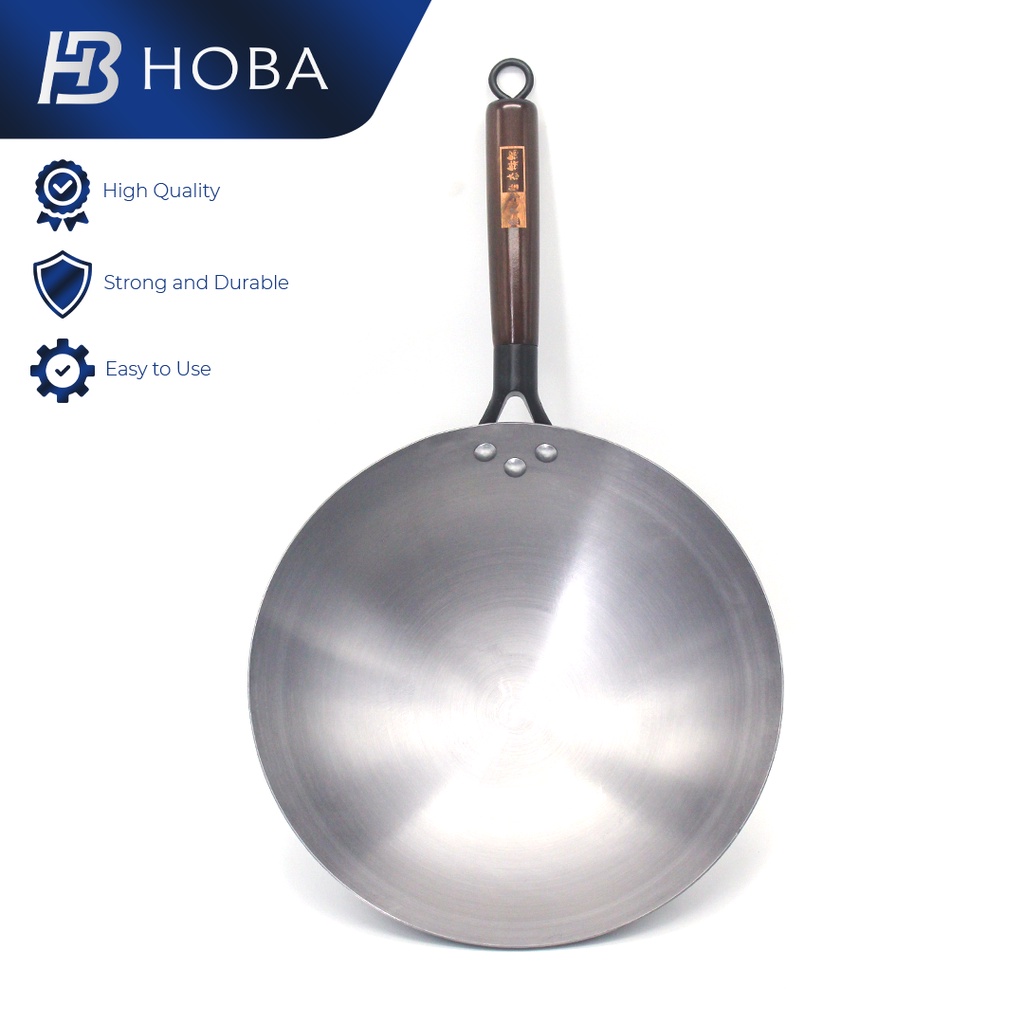 Hoba 32cm Carbon Steel Titanium Non Stick Wok Cast Iron Pan Stainless Steel Pan Kawali Wok ...
