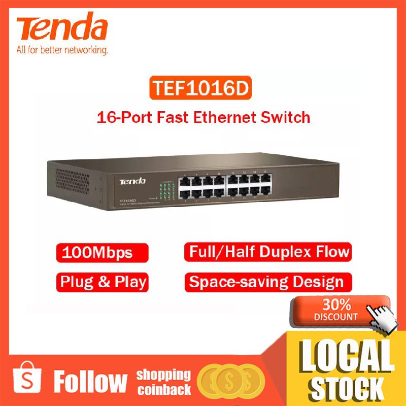 Tenda TEF1016D 16 Port 10/1000M 3.2Gbps Fast Enternet Network Switch ...