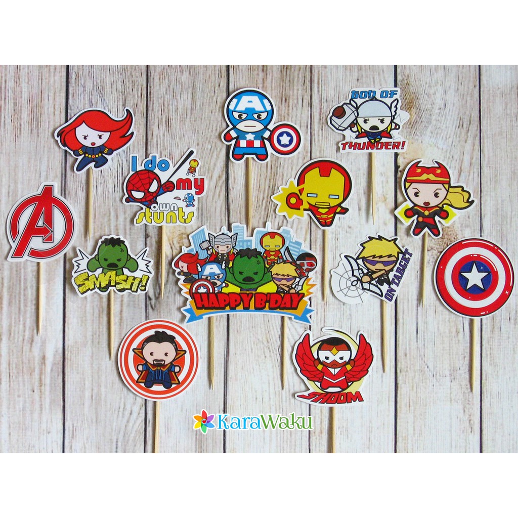 Avengers Cake Topper - Birthday Decoration - Marvel Superhero Cupcake ...