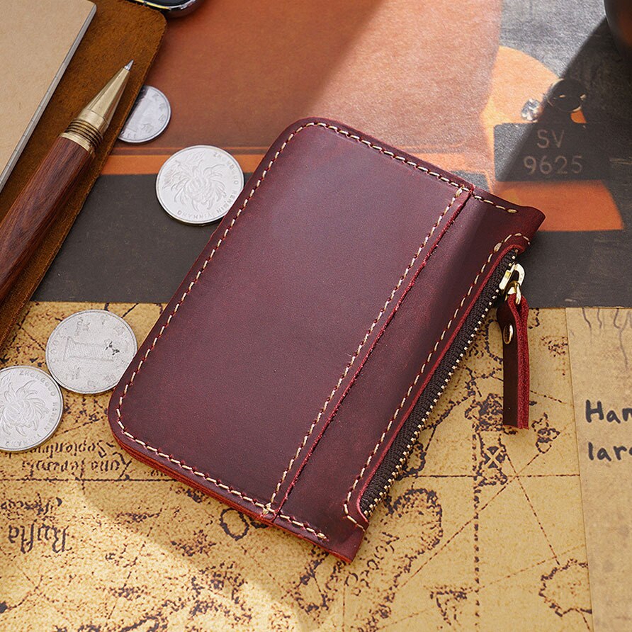 Leather Coin Purse for Men Women Mini Zipper Wallet Small Money Pocket ...