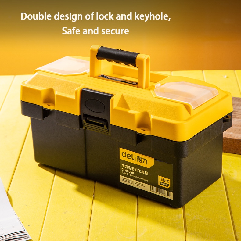 Deli 12-19 inch Heavy Duty Tool Box Toolbox Double Layer Plastic Tool ...