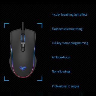 Aula F806 2400DPI RGB Backlight Macro 7 Buttons Optical Gaming Mouse ...