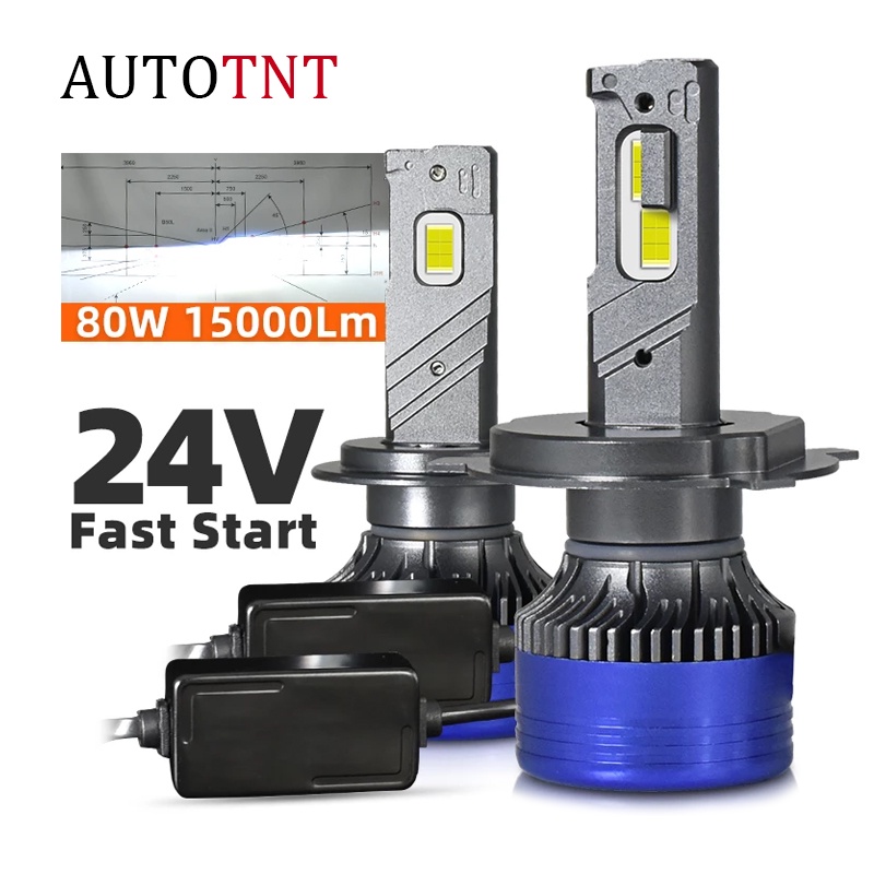 Truck LED Headlight Bulbs 24V 80W 15000Lm H7 H4 H1 H3 H11 White Fog ...