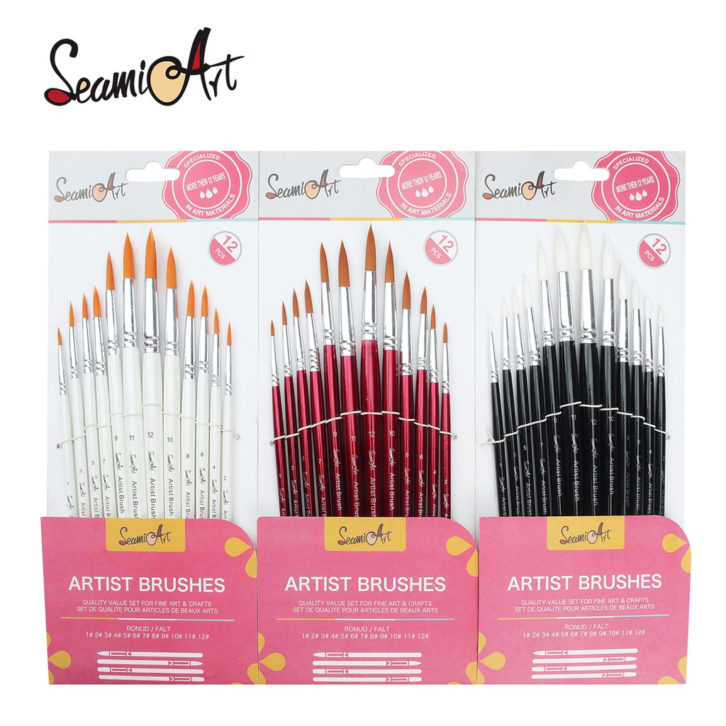 SeamiArt 12 Pcs. Filbert Shape Nylon Hair Painting Brush Set For ... SeamiArt 12 Pcs. Filbert Shape Nylon Hair Painting Brush Set For ...
