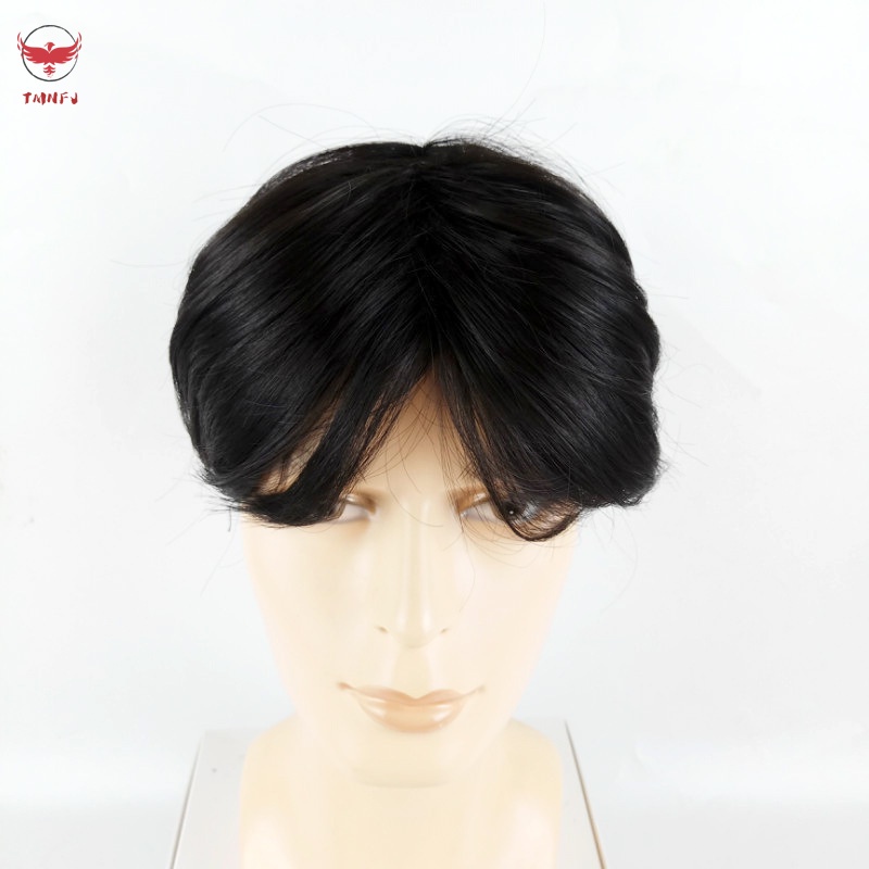 Men's Black Wig Boys Short Centre Parted Bangs High Temperature Wire ...