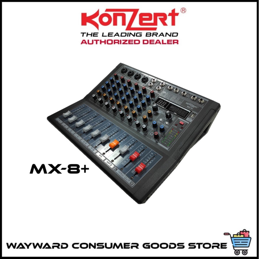 KONZERT (MX-8+) 8ch PRO Mixer- Mic+Line Input, EQ & Effect, MP3/Rec vis ...