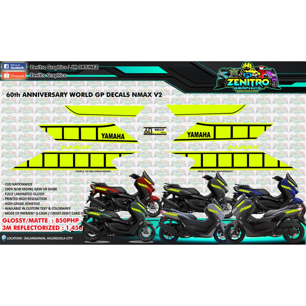 60th ANNIVERSARY WORLD GP DECALS FOR NMAX V2 CUSTOM COLORWAY | Shopee ...