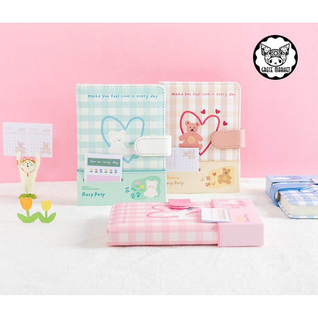 RosyPosy Checkered cute bunny leather notebook with magnet closure A6 ...