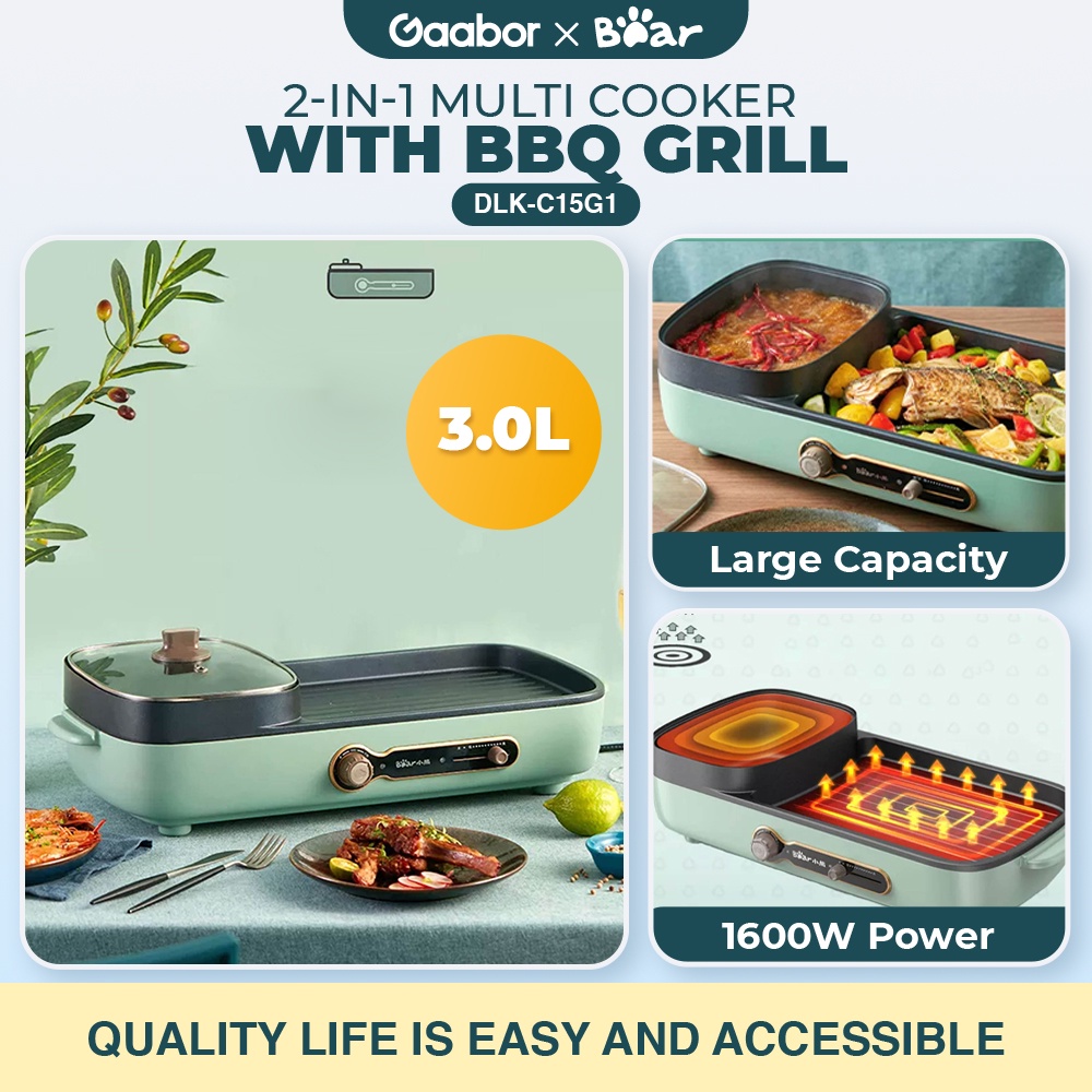 GAABOR x Bear Multi Cooker with BBQ Grill Large Capacity 3L Shabu-Shabu ...