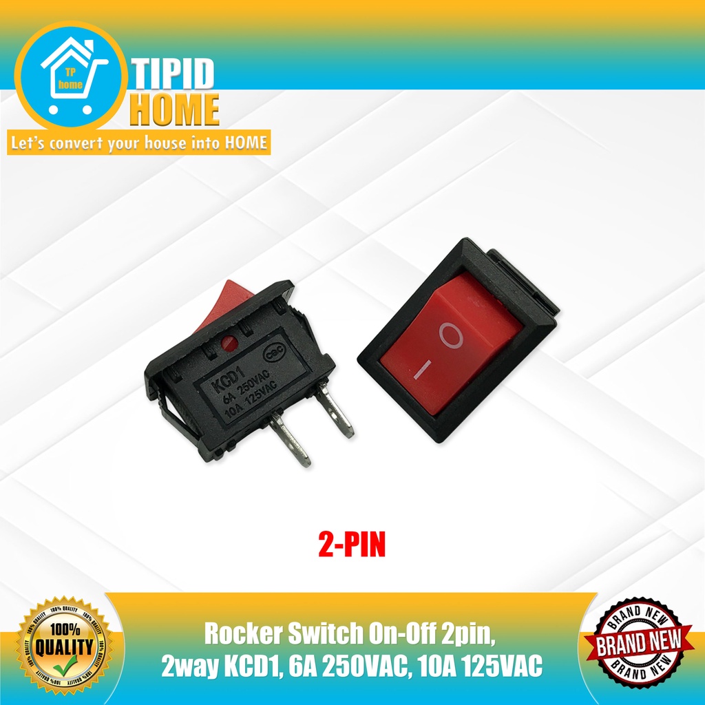 Rocker Switch On-Off 2pin, 2way KCD1, 6A 250VAC, 10A 125VAC | Shopee ...