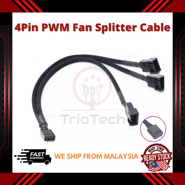 4 Pin PWM Fan Splitter Cable 1 To 3 / 1 To 2 Ways Black Sleeved ...