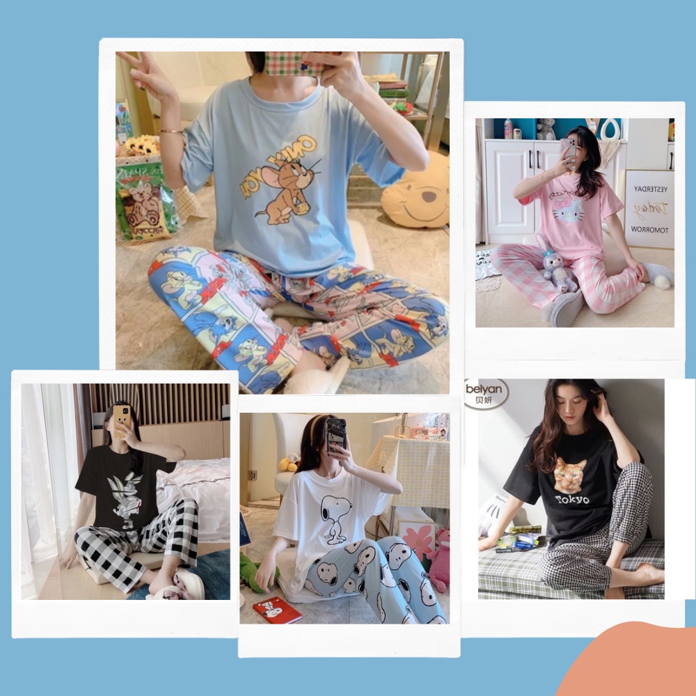Women's Terno 2in1 Cotton Cute Cartoon Characters Tshirt Sleepwear ...