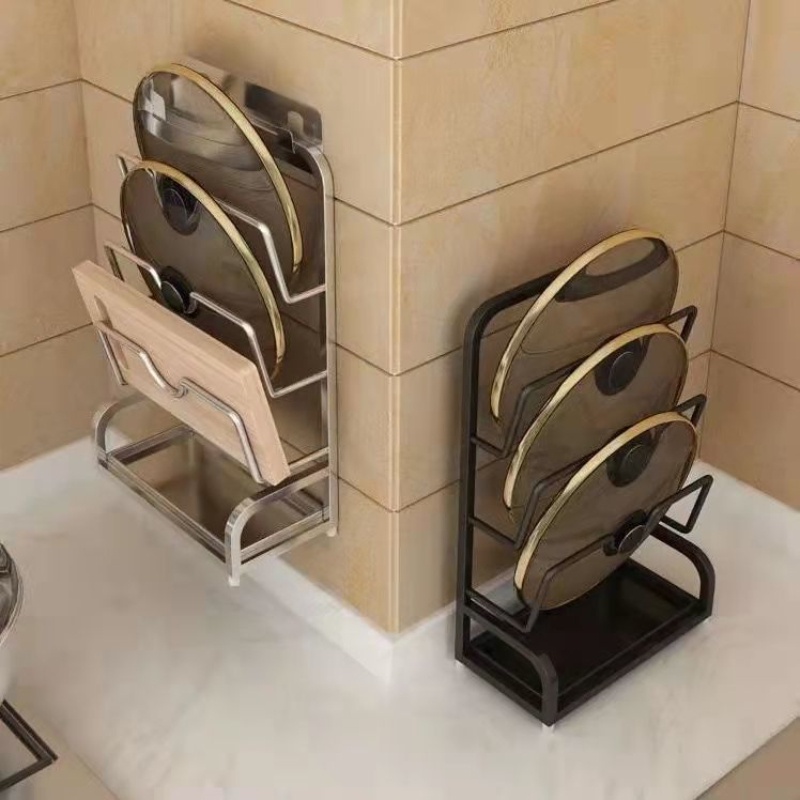 Pot Lid Rack Wall-Mounted Perforation-Free Kitchen Countertop Board ...