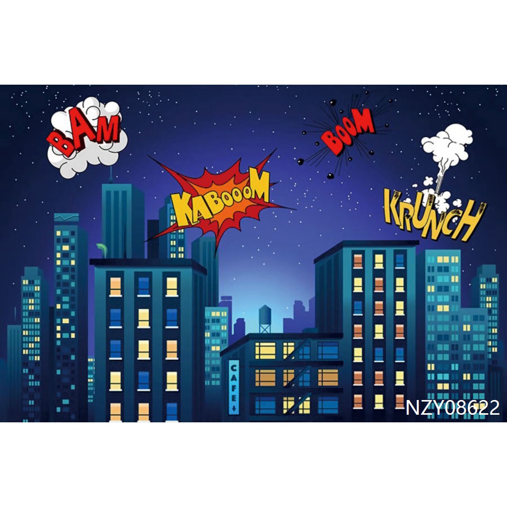 Superhero City Building Super Hero Baby Shower Birthday Party Backdrop ...