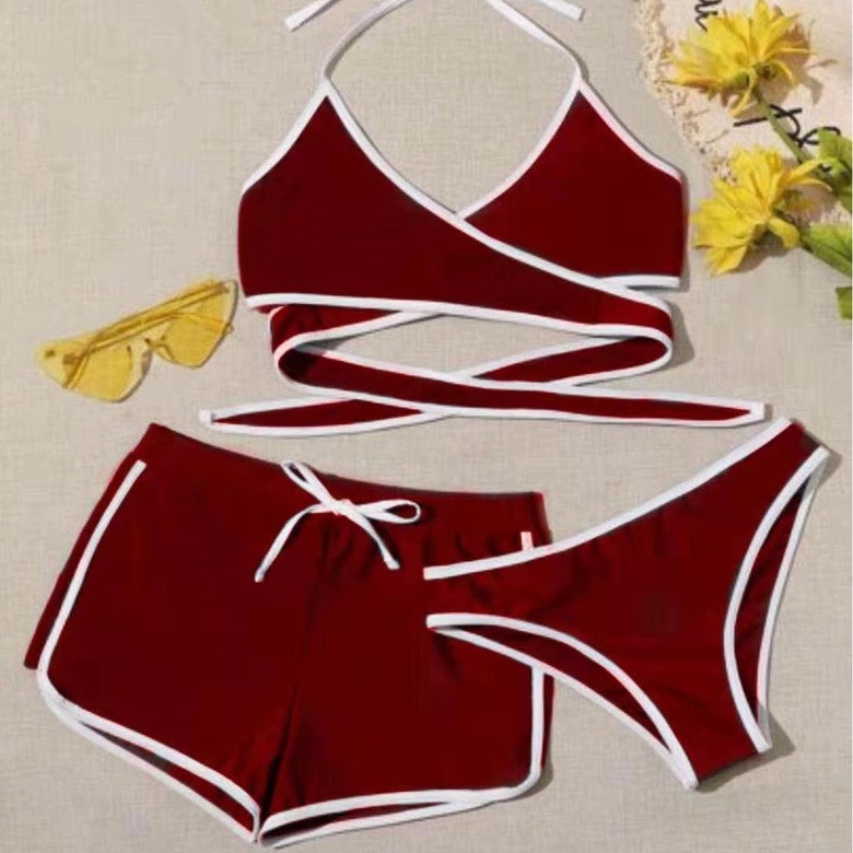 bangkok 3n1 sexy summer wear swimsuit (sitro top+bra+short) | Shopee ...