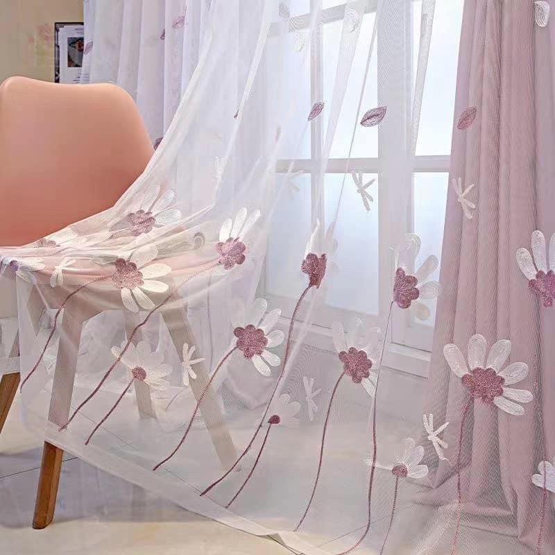 Lace Curtain Flower Design Floral Embroidery Tulle Voile For Living ...