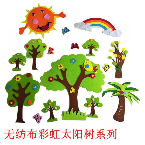 Felt Trees Craft pokok 3D Wall Decoration Kindergarten Layout Kartun ...