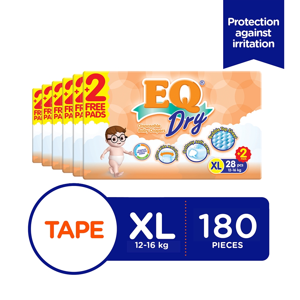 EQ Dry Econo Pack XL 30's x 6 packs (180 pcs) - Tape Baby Diapers ...