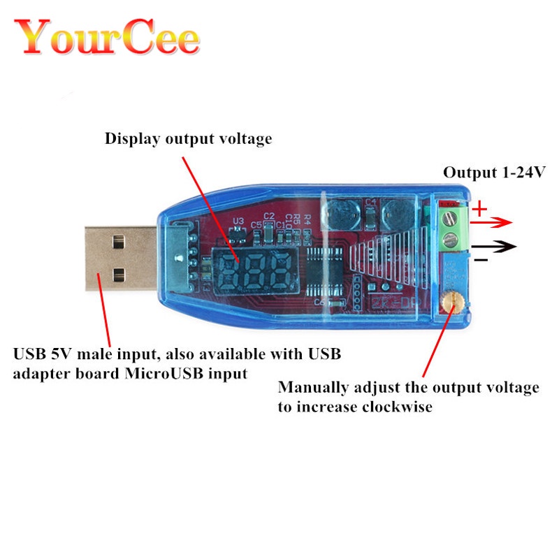 LED DC-DC 5V To 24V 1-24VDC USB Power Supply Voltage Regulator Module ...