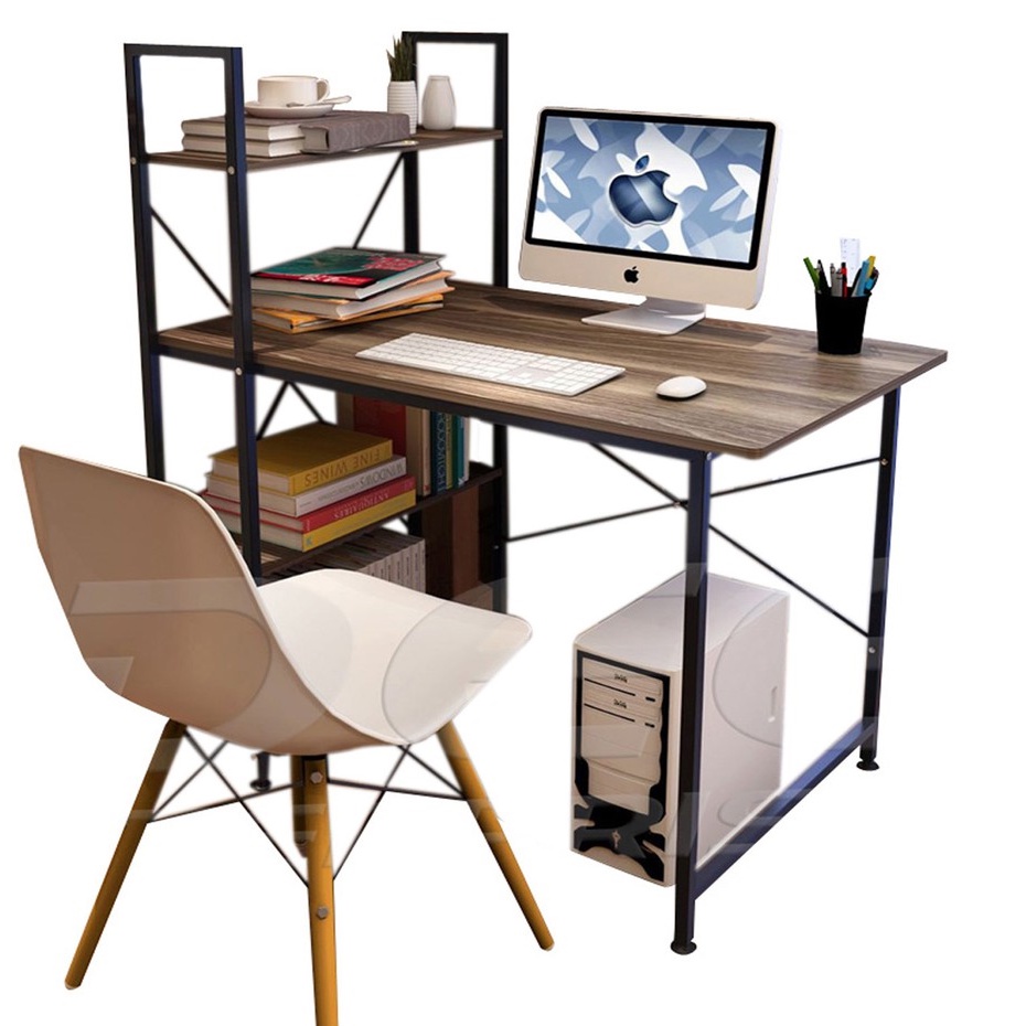 COMPUTER TABLE WITH SHELF STAND IN METAL FRAME - CD-01 DARK WALNUT ...
